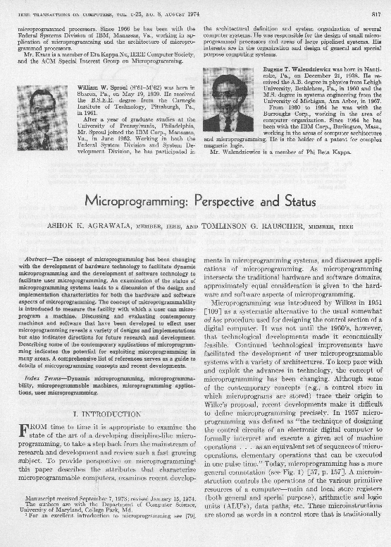 (PDF) Microprogramming: Perspective and Status