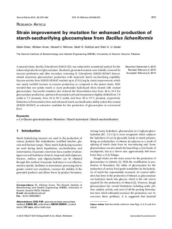 (PDF) Strain improvement by mutation for enhanced production of starch ...