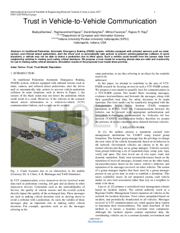 (PDF) Trust in Vehicle-to-Vehicle Communication