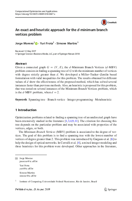 (PDF) An exact and heuristic approach for the d-minimum branch vertices problem