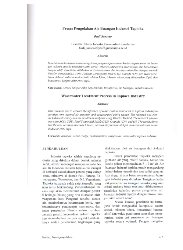 (PDF) Wastewater Treatment Process in Tapioca Industry
