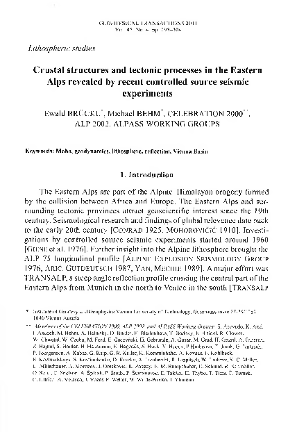 (PDF) Crustal structures and tectonic processes in the Eastern Alps ...