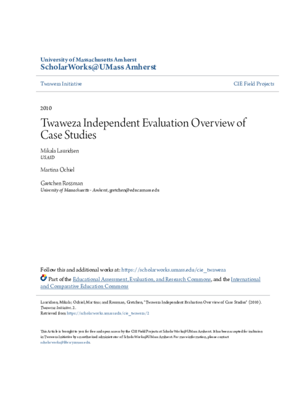 (PDF) Twaweza Independent Evaluation Overview of Case Studies