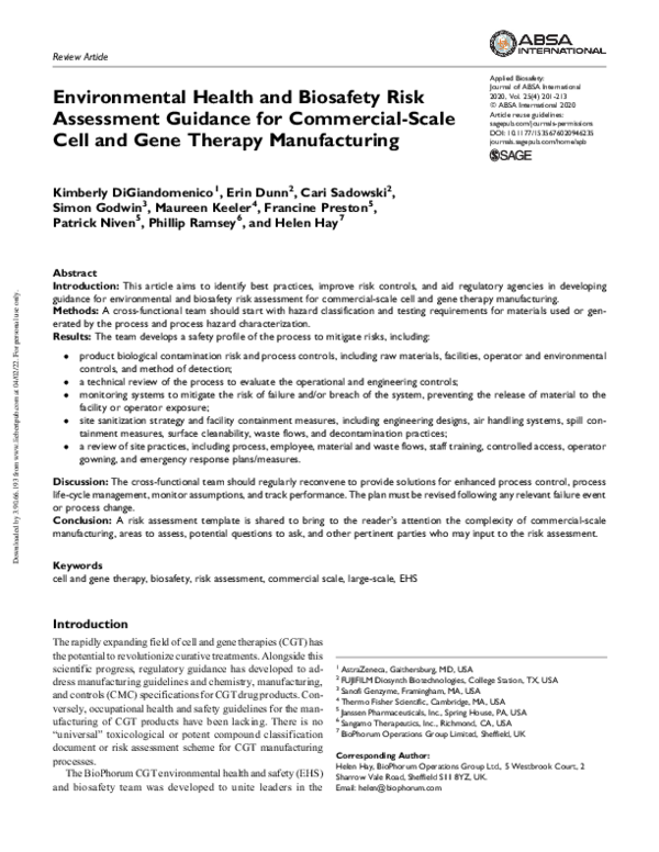 (PDF) Environmental Health and Biosafety Risk Assessment Guidance for ...