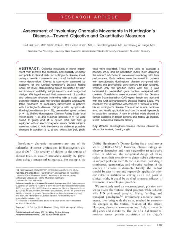(PDF) Abnormal eye movements in three types of chorea | Rogério Beato ...