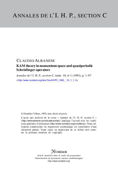 Pdf Kam Theory In Momentum Space And Quasiperiodic Schrödinger Operators