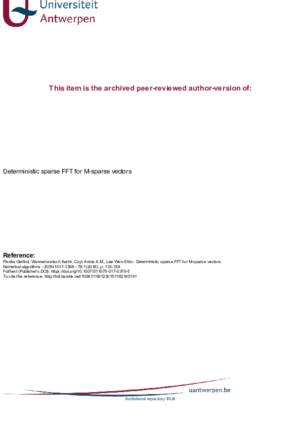(PDF) Deterministic sparse FFT for M-sparse vectors