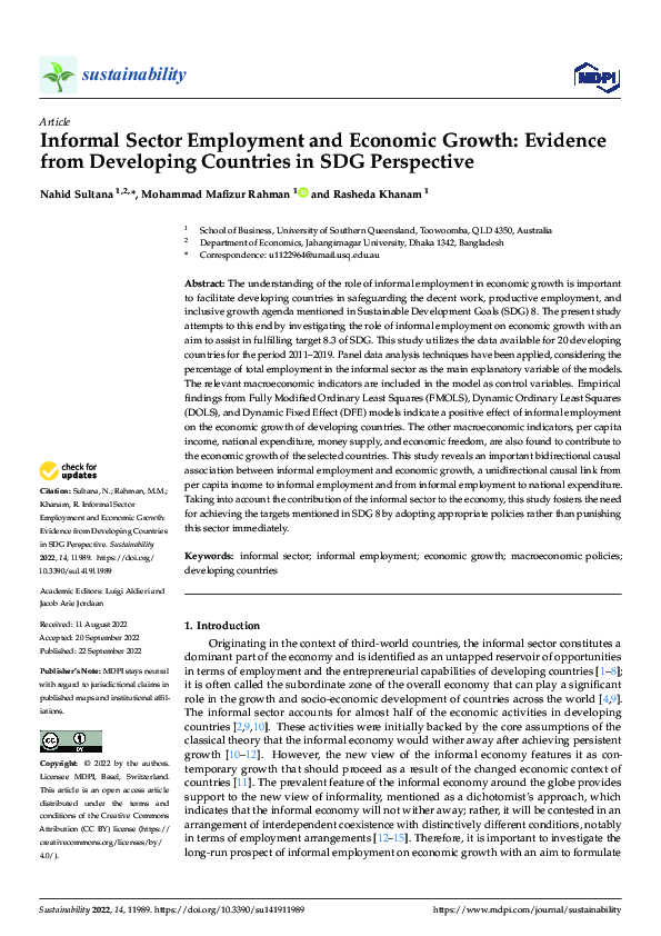 (PDF) Informal Sector Employment and Economic Growth: Evidence from Developing Countries in SDG ...