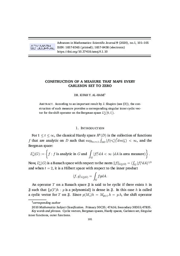 (PDF) Construction of a Measure That Maps Every Carleson Set to Zero