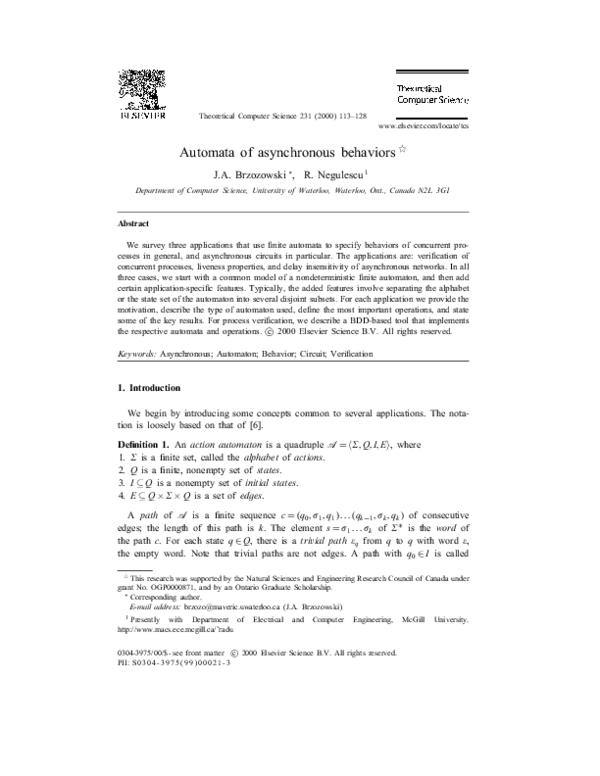 Pdf Automata Of Asynchronous Behaviors Radu Negulescu