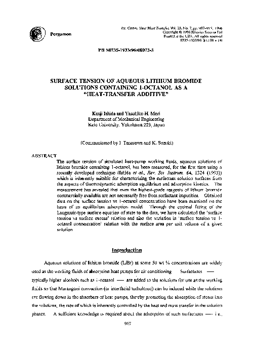 (PDF) Surface tension of aqueous lithium bromide solutions containing 1 ...