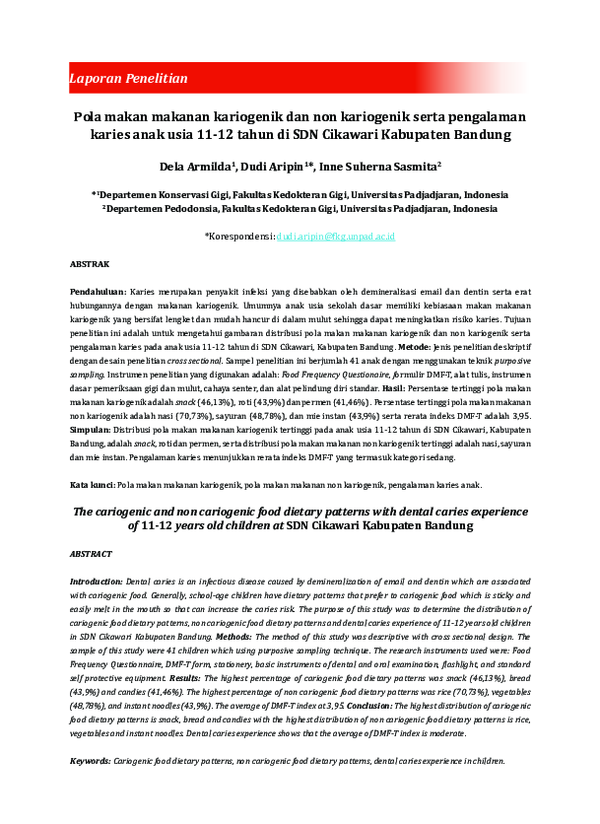 (PDF) Pola makan makanan kariogenik dan non kariogenik serta pengalaman ...