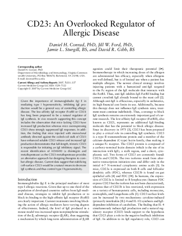 (PDF) CD23: An overlooked regulator of allergic disease