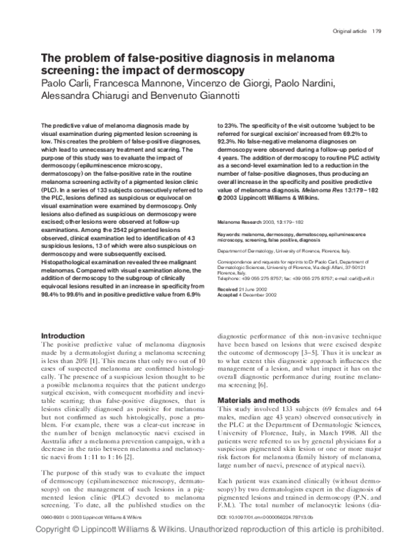 (PDF) The problem of false-positive diagnosis in melanoma screening