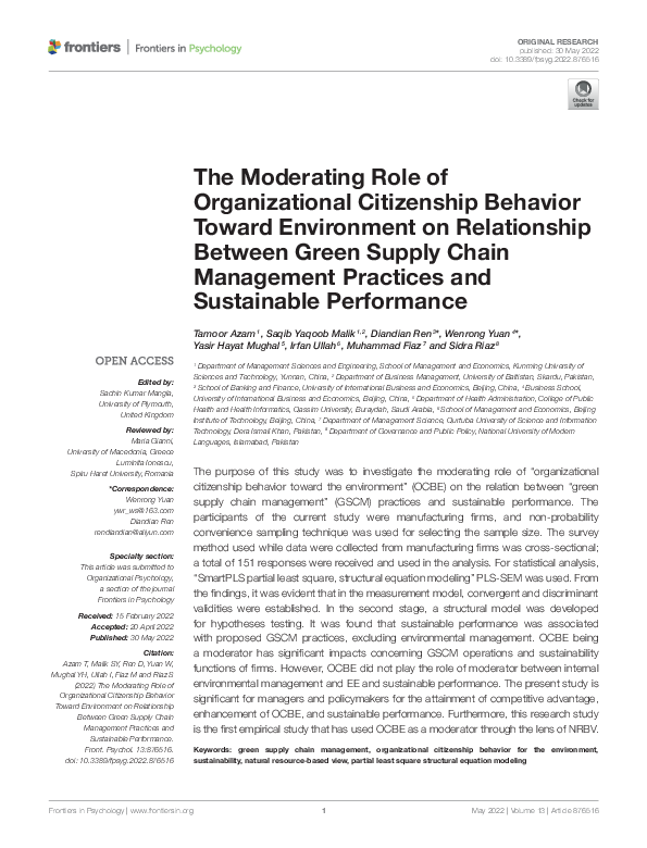 (PDF) The Moderating Role of Organizational Citizenship Behavior Toward Environment on ...