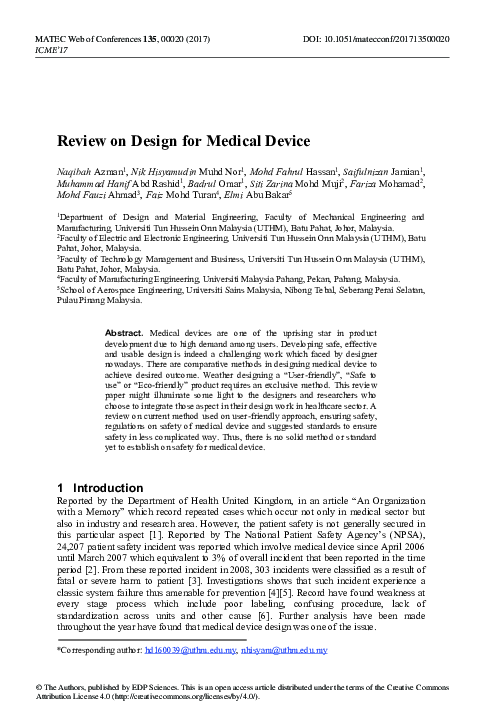 (PDF) Review on Design for Medical Device | Siti Muji - Academia.edu