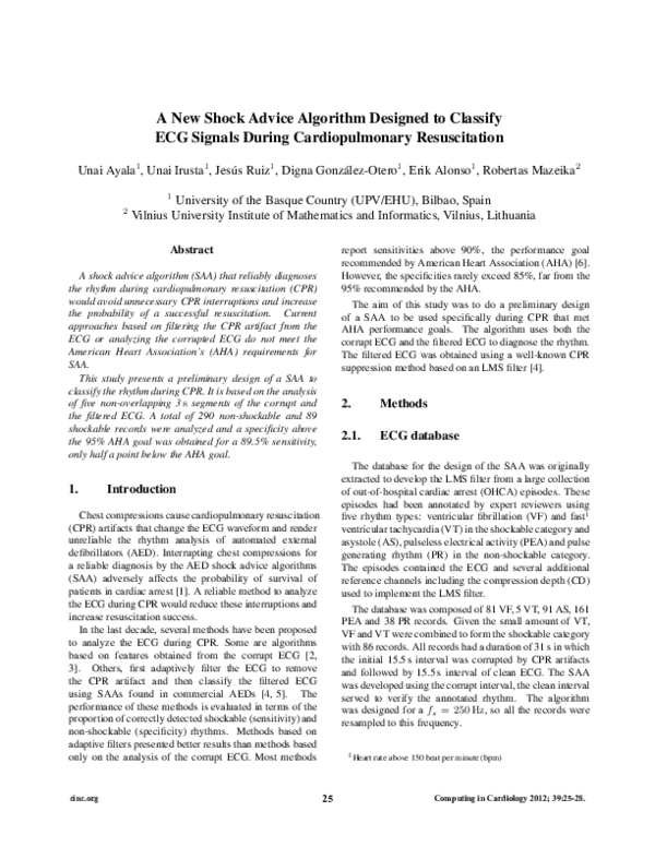 (PDF) A new shock advice algorithm designed to classify ECG signals ...
