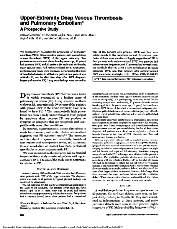 (PDF) Upper-Extremity Deep Venous Thrombosis and Pulmonary Embolism ...