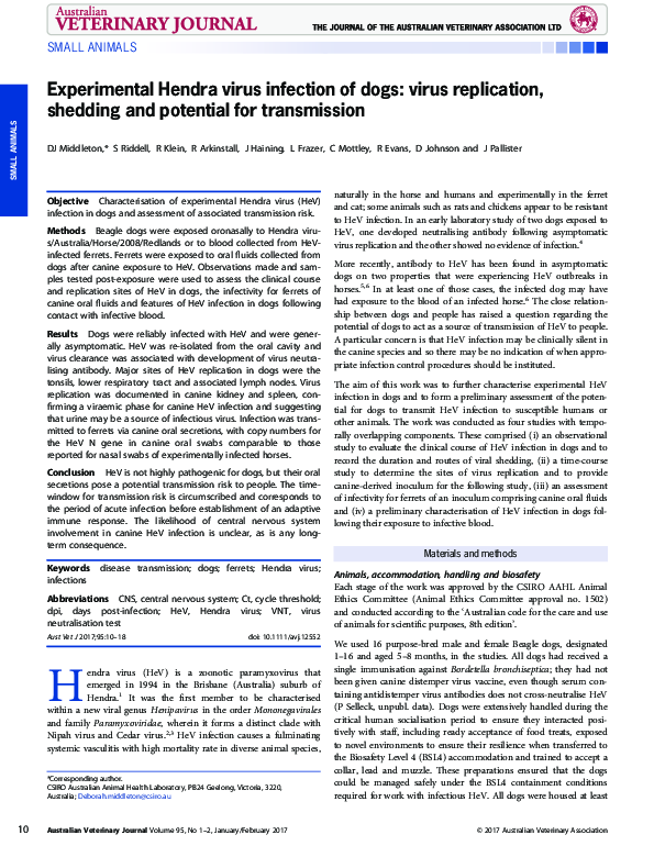 (PDF) Experimental Hendra virus infection of dogs: virus replication ...
