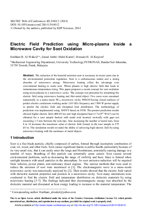(PDF) Electric Field Prediction using Micro-plasma Inside a Microwave ...