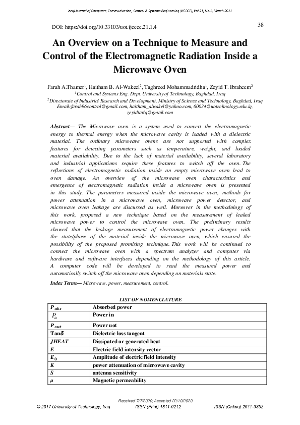 (PDF) An Overview on a Technique to Measure and Control of the Electromagnetic Radiation Inside ...