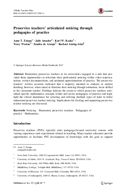 (PDF) Preservice teachers’ articulated noticing through pedagogies of ...