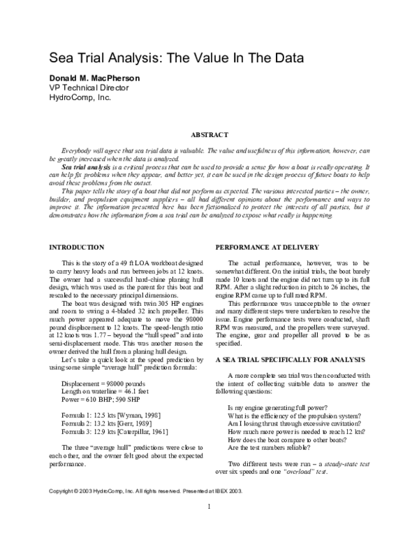 (PDF) Sea Trial Analysis: The Value In The Data