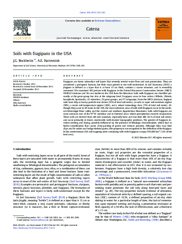 (PDF) Soils with fragipans in the USA