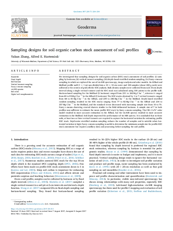 (PDF) Sampling designs for soil organic carbon stock assessment of soil profiles