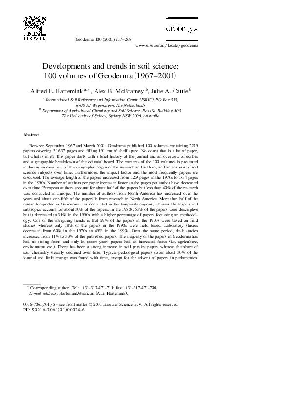 (PDF) Developments and trends in soil science: 100 volumes of Geoderma ...