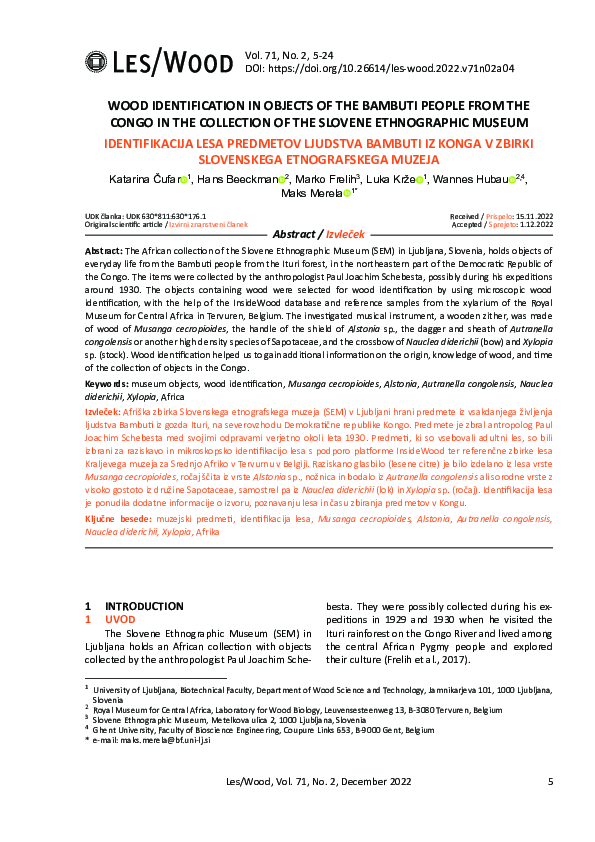 (PDF) Wood identification in objects of Bambuti people from the Congo ...