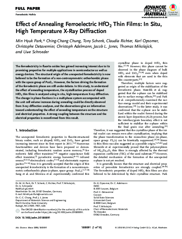 (PDF) Effect of Annealing Ferroelectric HfO 2 Thin Films: In Situ, High ...