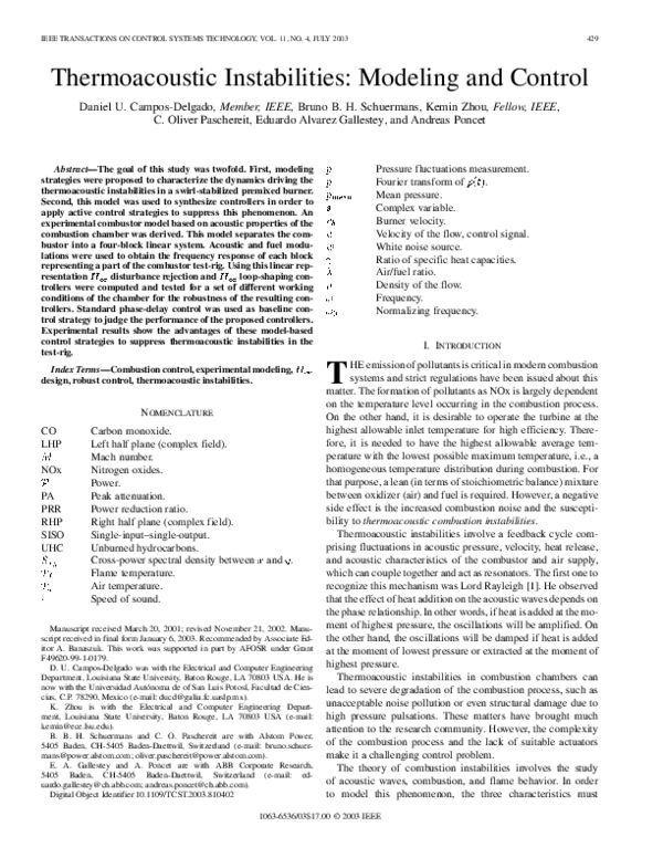 (PDF) Thermoacoustic instabilities: Modeling and control
