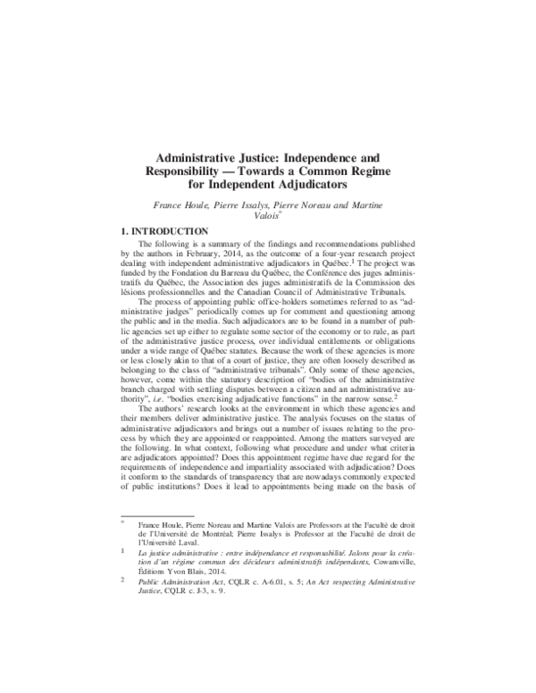 (PDF) Administrative Justice: Independence and Responsibility. Towards ...