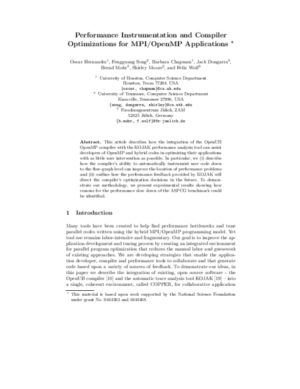 Pdf Performance Instrumentation And Compiler Optimizations For Mpiopenmp Applications