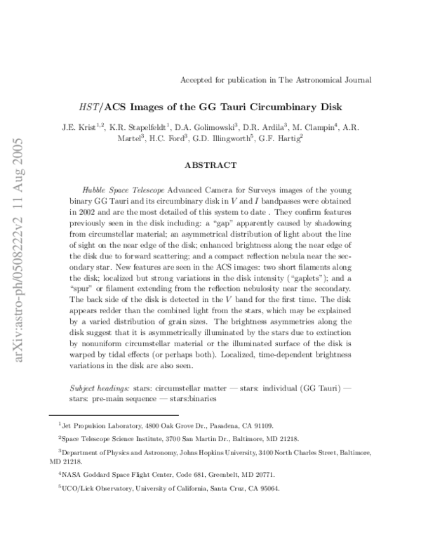 (PDF) Hubble Space TelescopeACS Images of the GG Tauri Circumbinary Disk