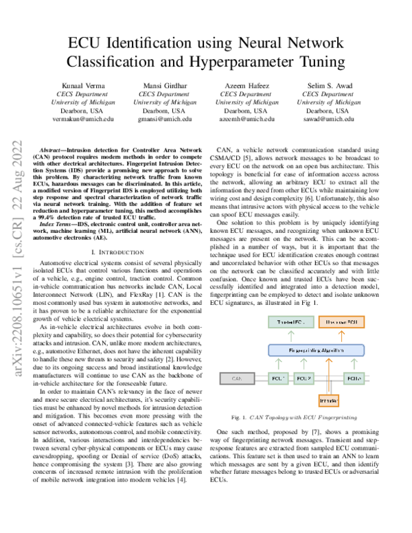 (PDF) ECU Identification using Neural Network Classification and ...