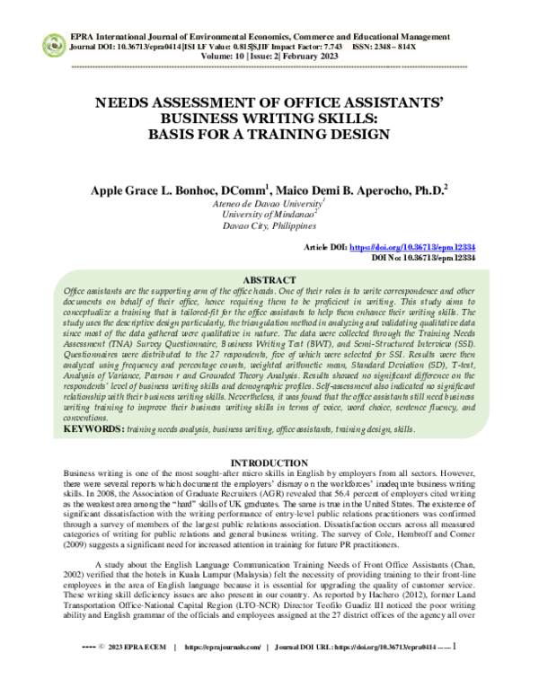 (PDF) Needs Assessment of Office Assistants’ Business Writing Skills ...