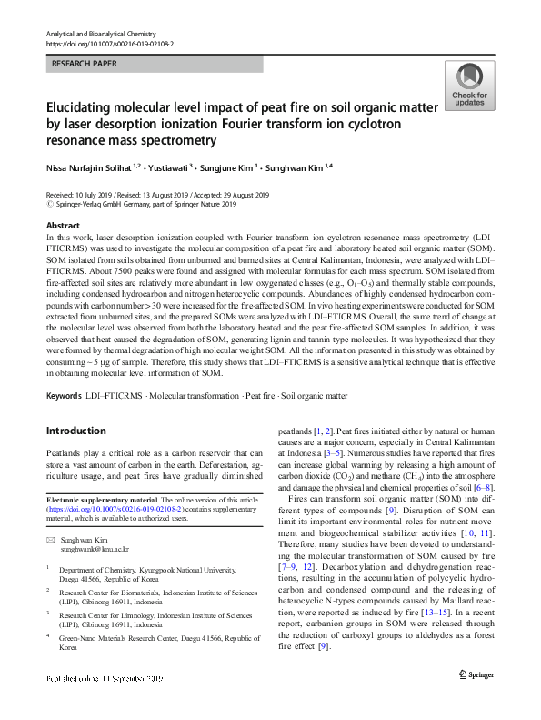 (PDF) Elucidating molecular level impact of peat fire on soil organic ...
