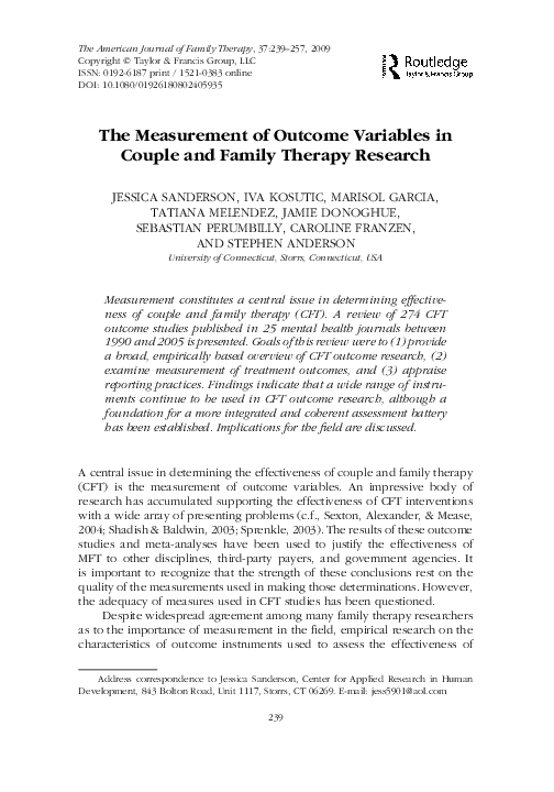 (PDF) The Measurement of Outcome Variables in Couple and Family Therapy ...