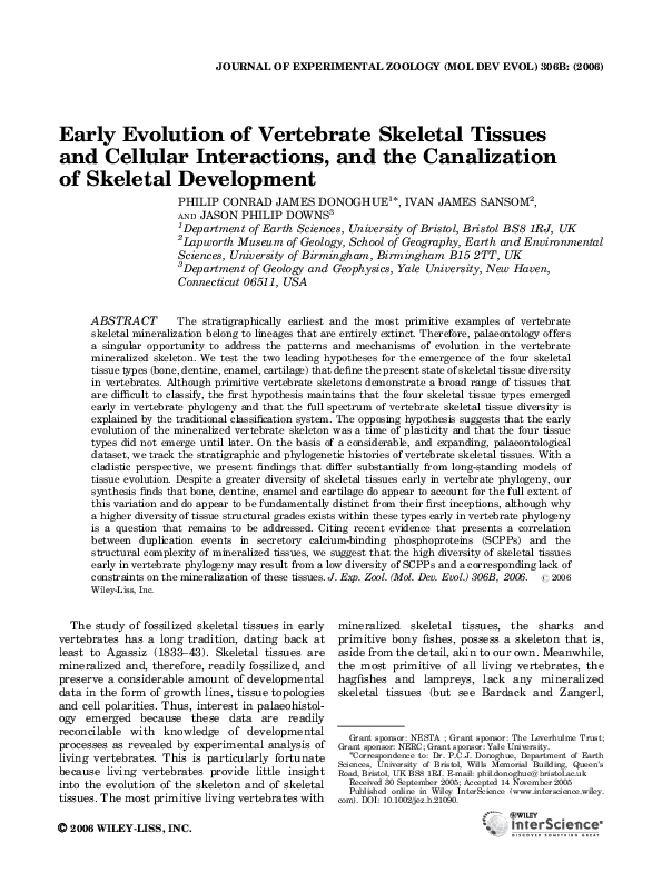 (PDF) Early evolution of vertebrate skeletal tissues and cellular ...