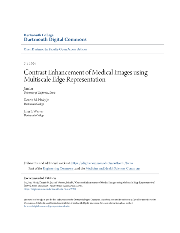 (PDF) Contrast enhancement of medical images using multiscale edge representation