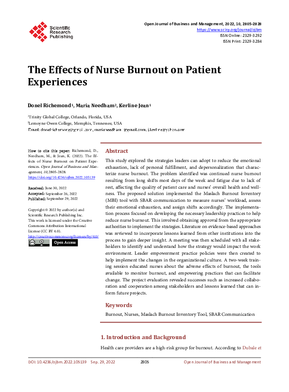 (PDF) The Effects of Nurse Burnout on Patient Experiences