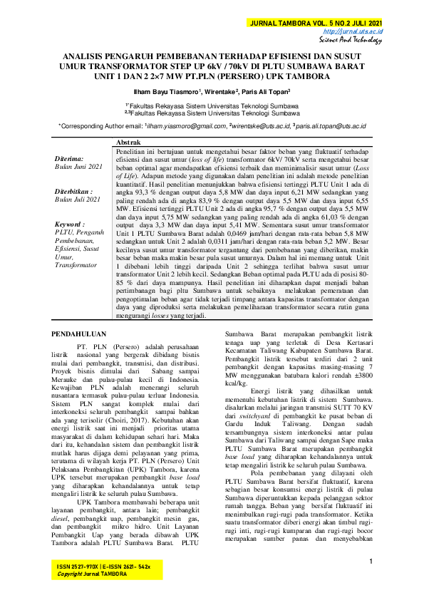 (PDF) PENGARUH PEMBEBANAN TERHADAP EFISIENSI DAN SUSUT UMUR ...