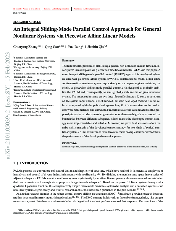 Pdf An Integral Sliding Mode Parallel Control Approach For General