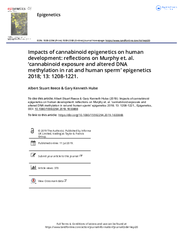 (PDF) Impacts of cannabinoid epigenetics on human development ...