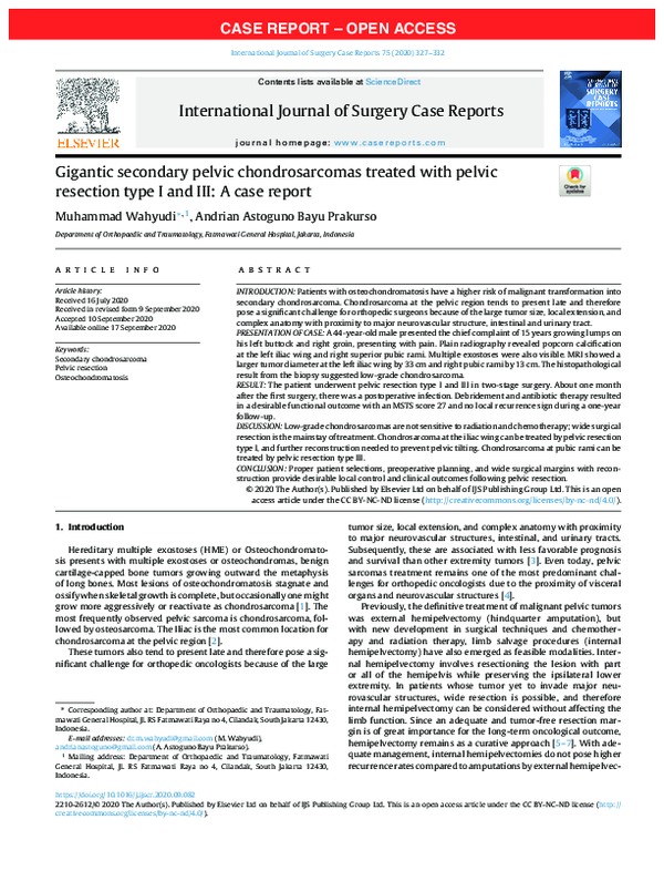 (PDF) Gigantic secondary pelvic chondrosarcomas treated with pelvic ...