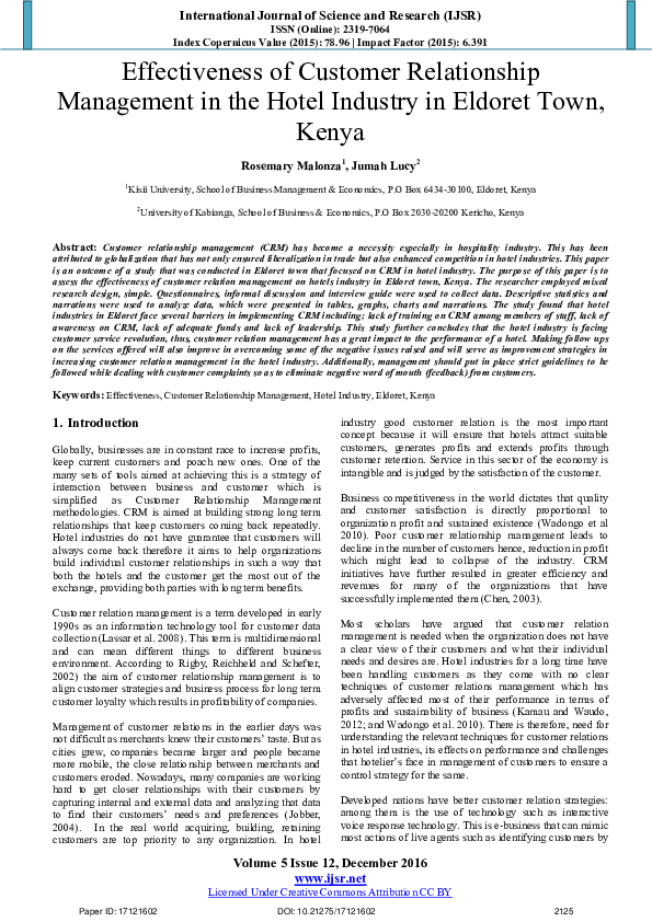 Pdf Effectiveness Of Customer Relationship Management Program In Insurance Companies