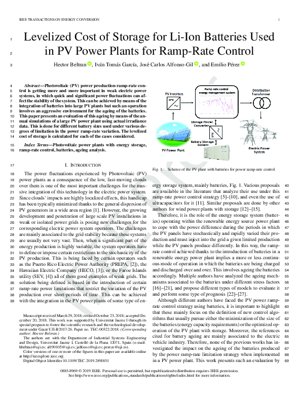 (PDF) Levelized Cost of Storage for Li-Ion Batteries Used in PV Power ...