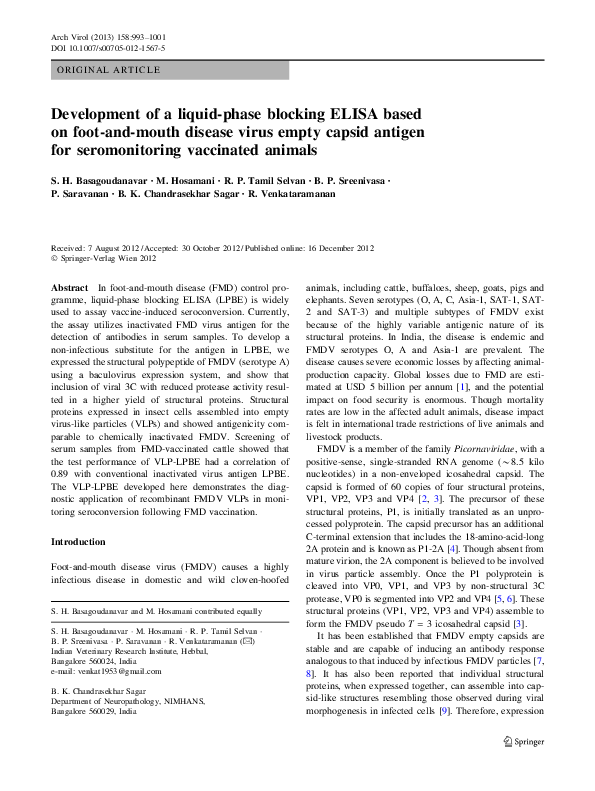 (PDF) Development of a liquid-phase blocking ELISA based on foot-and ...